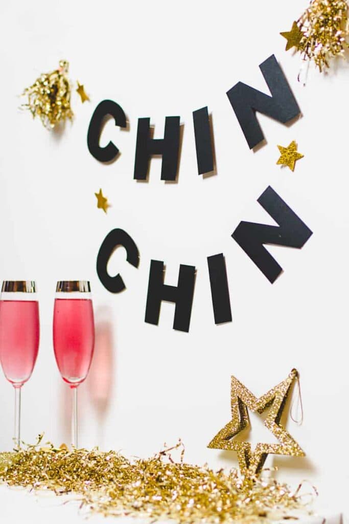 DIY New Years Eve Garland Cheers Chin Chin Banner Black & Gold Party ...