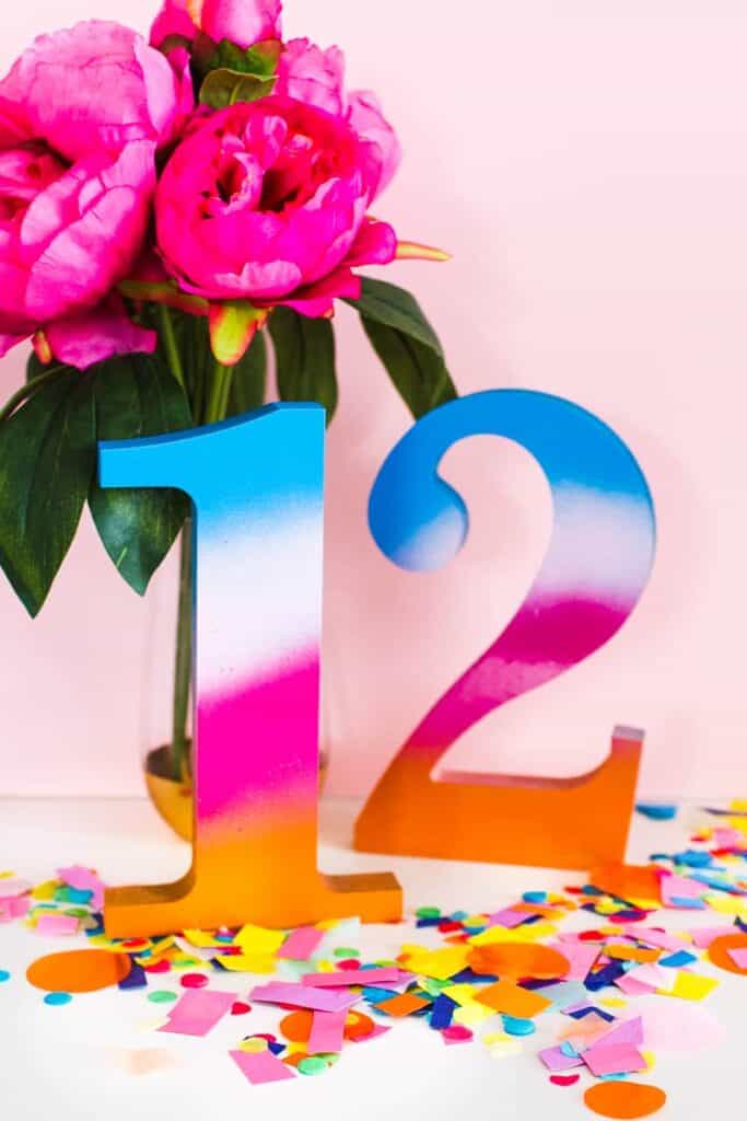 DIY GRADIENT SPRAYPAINTED TABLE NUMBERS IN OMBRE BRIGHT COLOURS ...