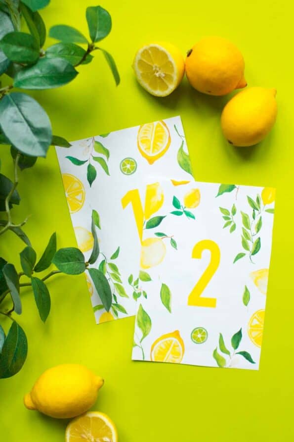 FREE PRINTABLE WEDDING TABLE NUMBERS LEMON THEMED SPRING GREENERY ...