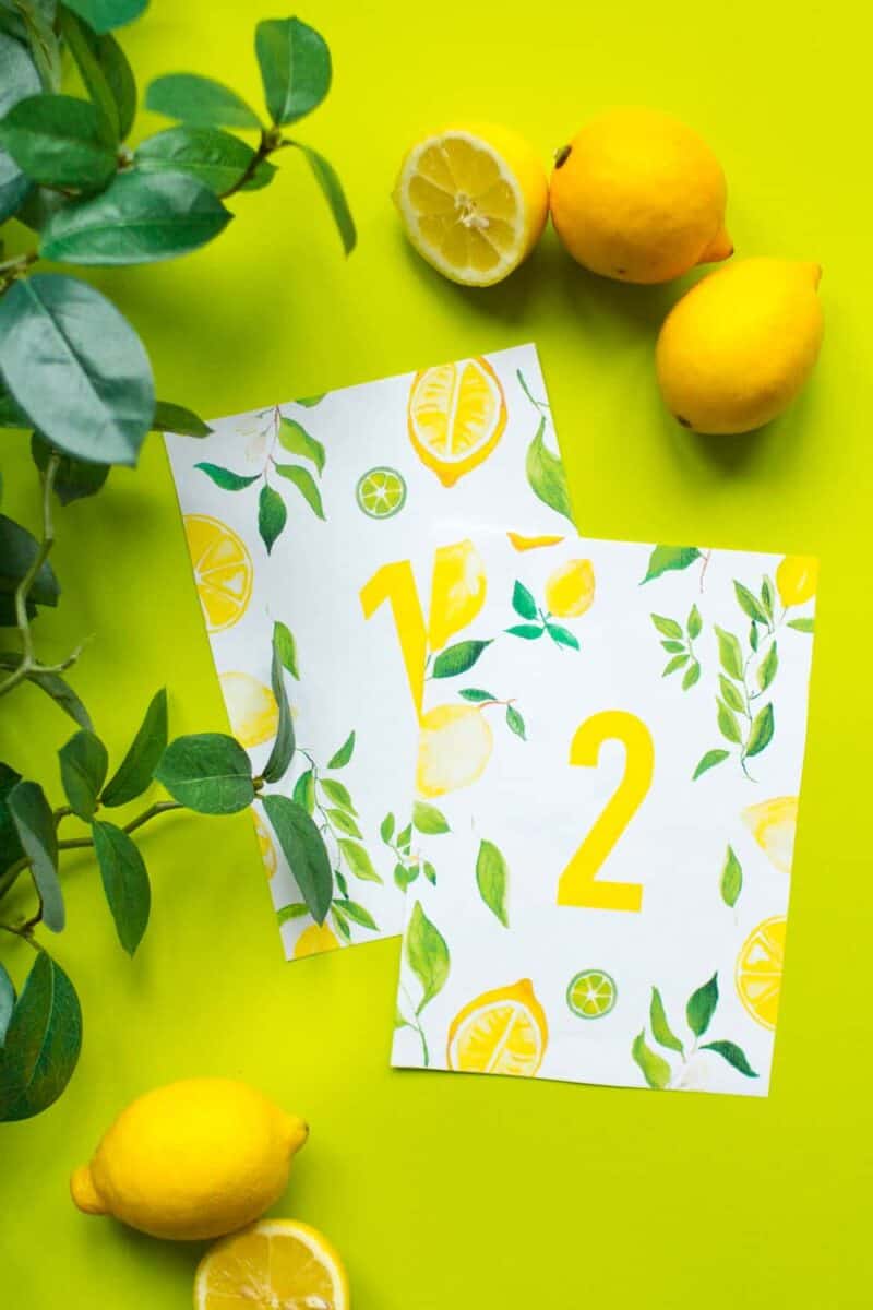 FREE PRINTABLE WEDDING TABLE NUMBERS LEMON THEMED SPRING GREENERY ...