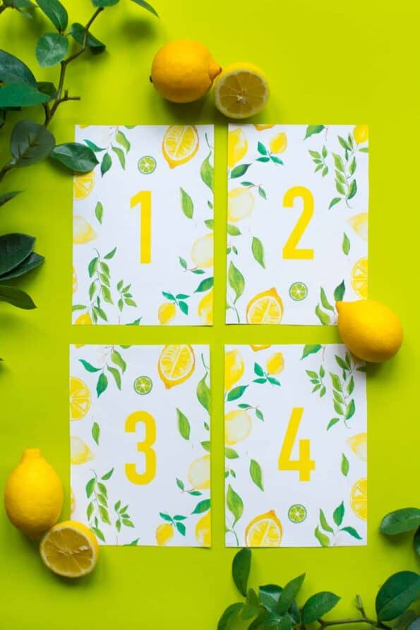 FREE PRINTABLE WEDDING TABLE NUMBERS LEMON THEMED SPRING GREENERY ...