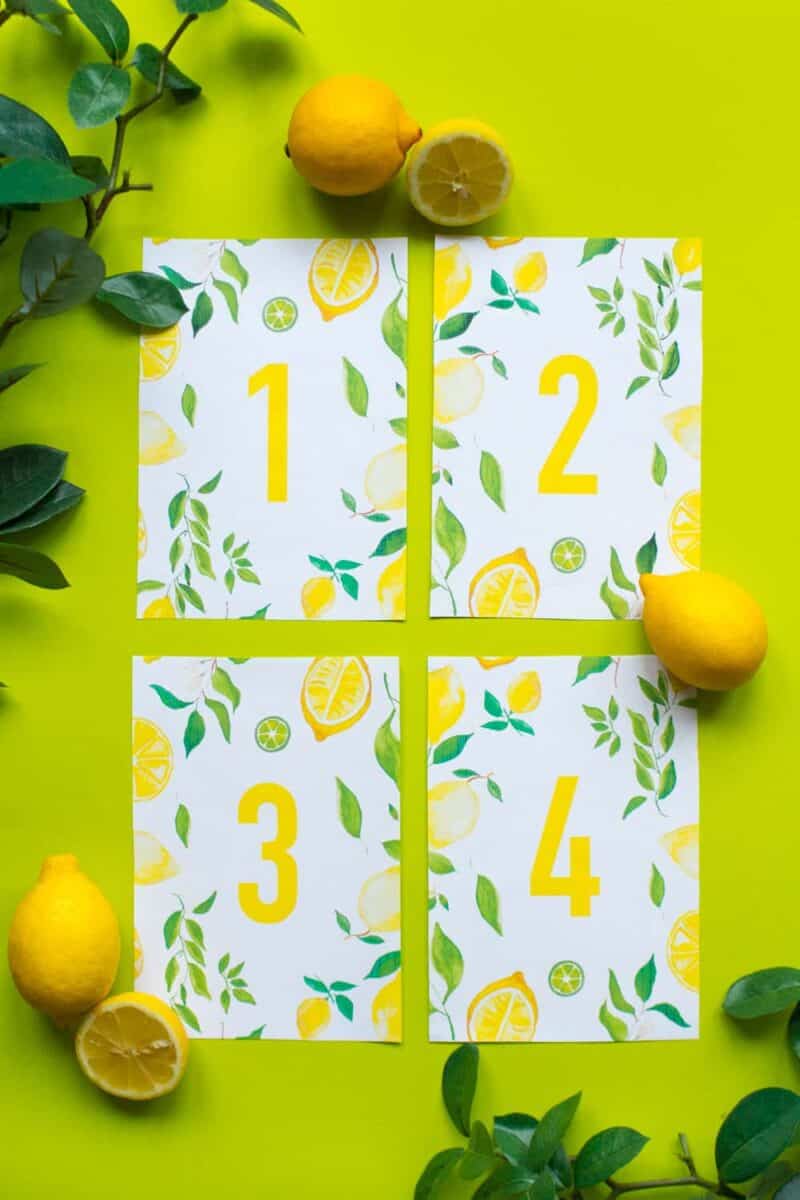 FREE PRINTABLE WEDDING TABLE NUMBERS LEMON THEMED SPRING GREENERY ...