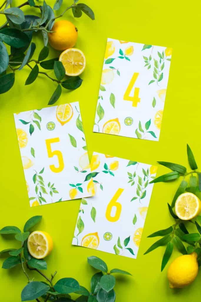 FREE PRINTABLE WEDDING TABLE NUMBERS LEMON THEMED SPRING GREENERY ...
