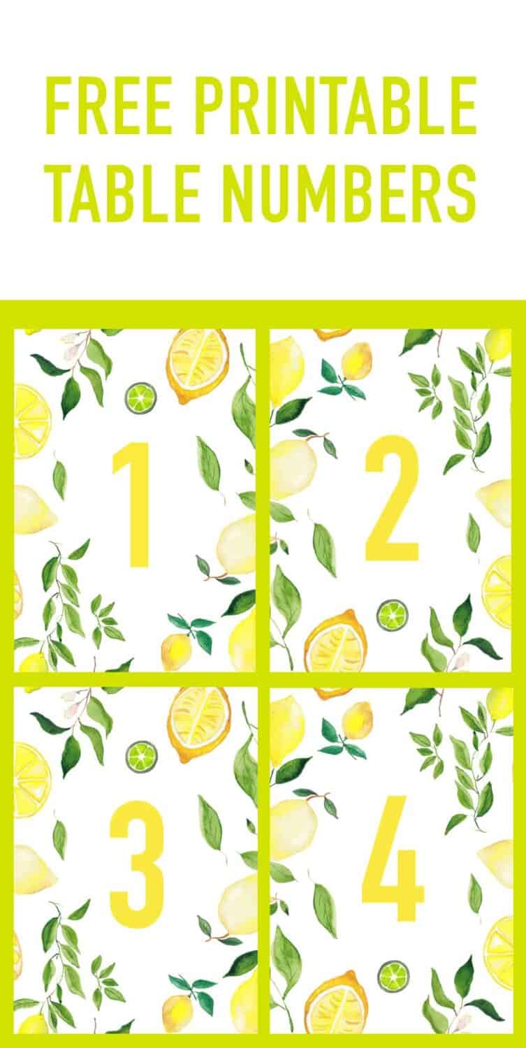 FREE PRINTABLE WEDDING TABLE NUMBERS LEMON THEMED SPRING GREENERY ...