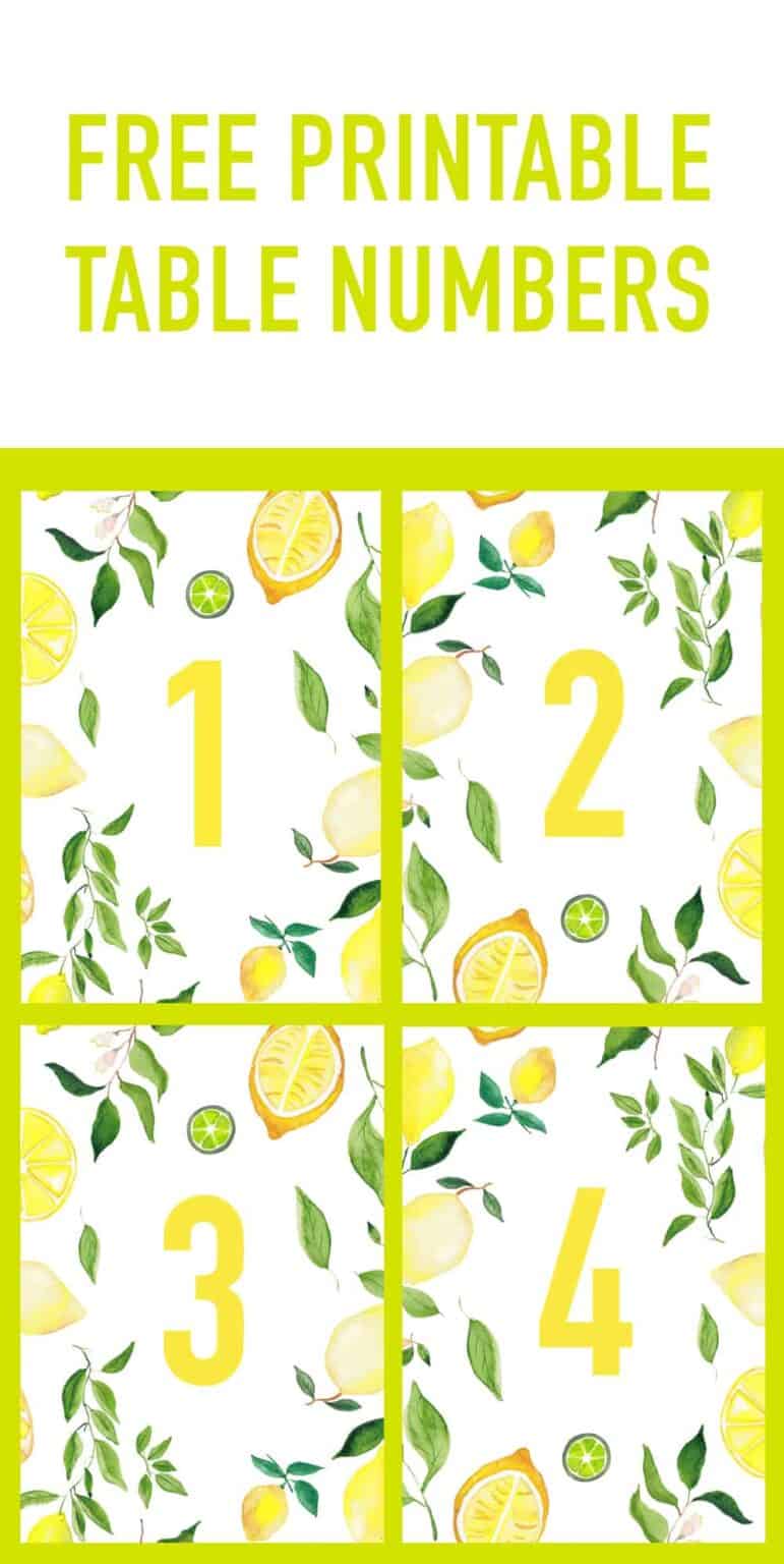 FREE PRINTABLE WEDDING TABLE NUMBERS LEMON THEMED SPRING GREENERY ...
