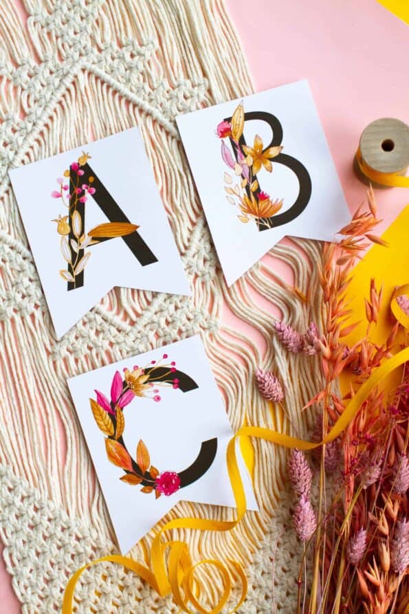 DIY PRINTABLE FLORAL ALPHABET BANNER FOR PARTY DECORATIONS OR WEDDINGS ...