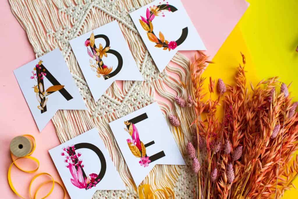DIY PRINTABLE FLORAL ALPHABET BANNER FOR PARTY DECORATIONS OR WEDDINGS ...